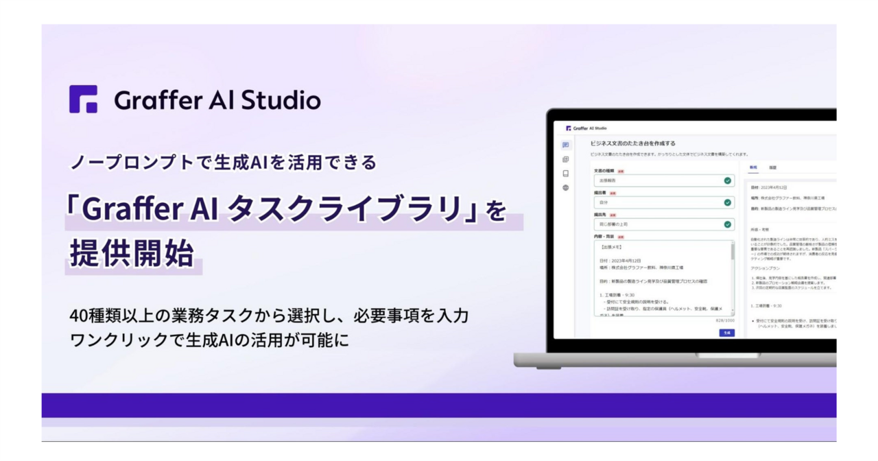 グラファー、ノープロンプトで生成AIを活用できる「Graffer AI タスクライブラリ」を提供開始 - Digital Shift ...